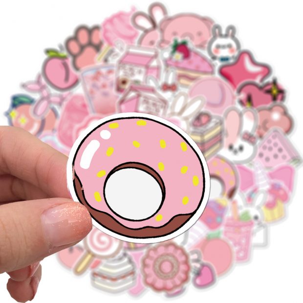 Kawaii Pink Cartoon Stickers – My Heart Teddy